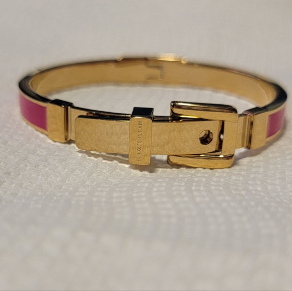 Michael Kors | Jewelry | Michael Kors Hot Pink And Gold Buckle Bracelet ...